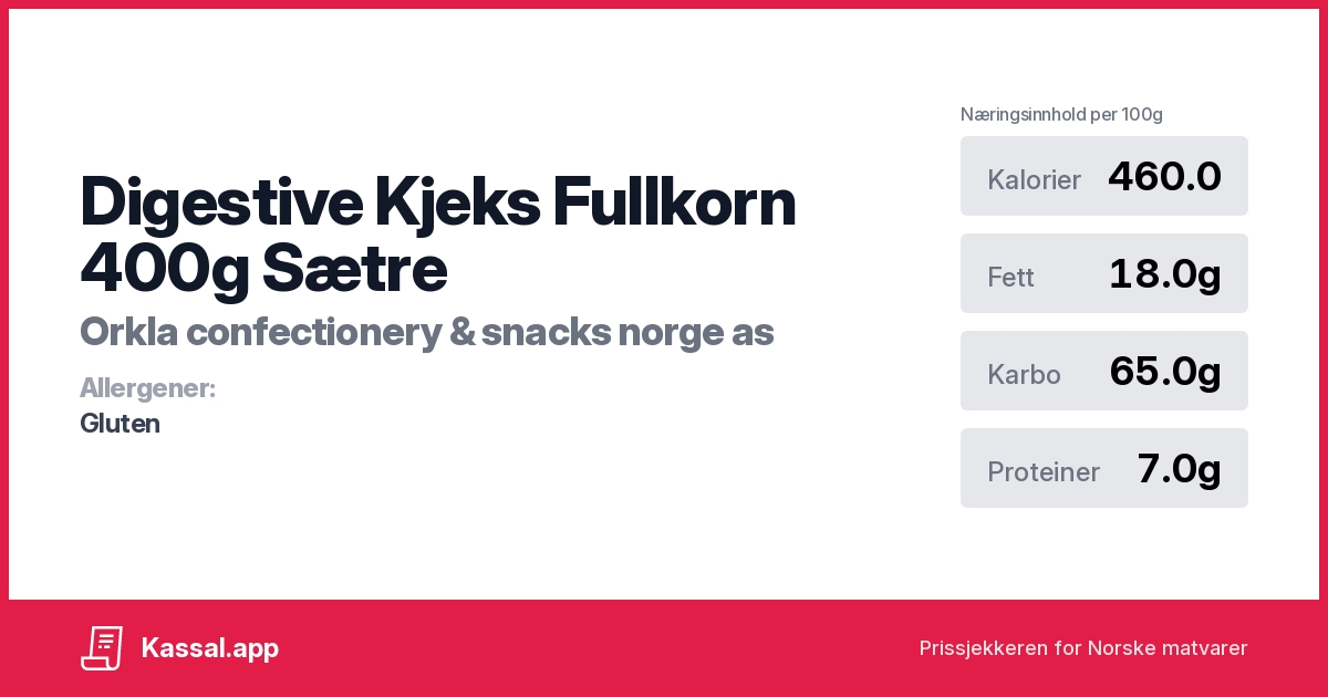 Digestive Kjeks Fullkorn 400g Sætre - Kassalapp®