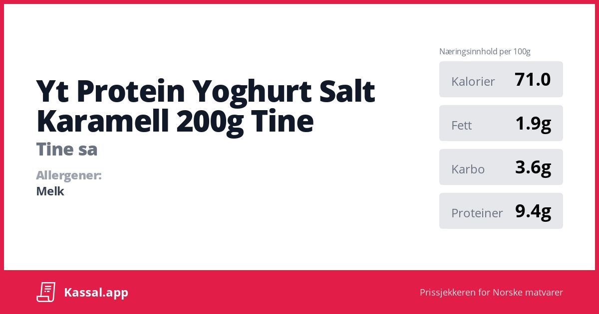 Yt Protein Yoghurt Salt Karamell 200g Tine - Kassalapp®