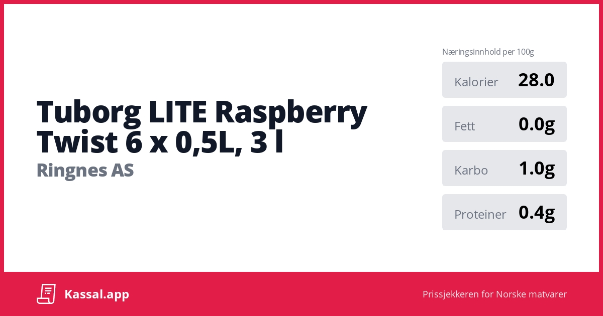 Tuborg LITE Raspberry Twist 6 x 0,5L, 3 l - Kassalapp®