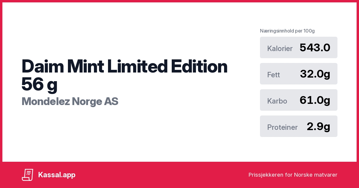 Daim Mint Limited Edition 56 g - Kassalapp®