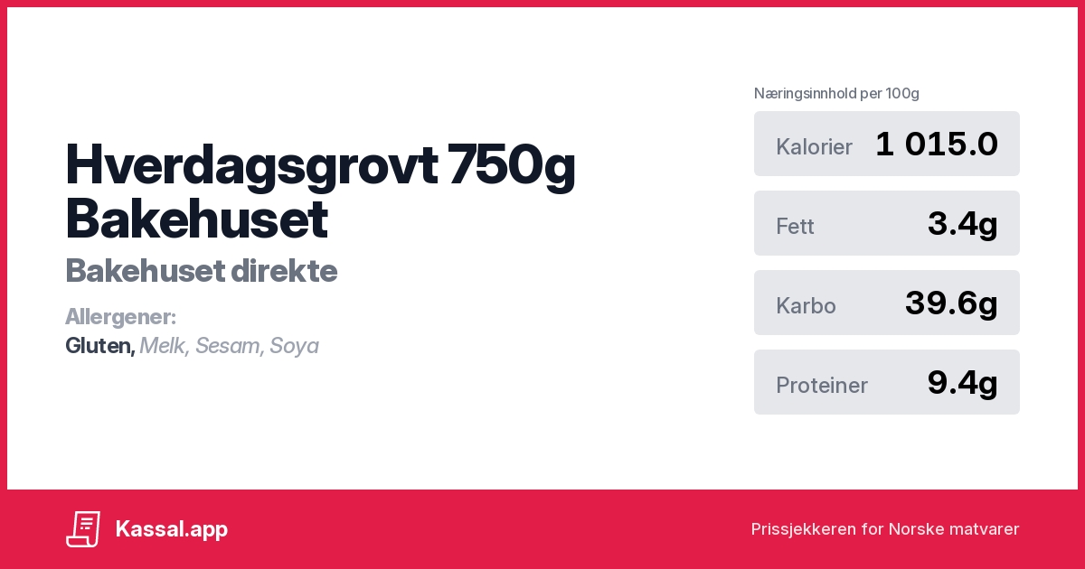 Hverdagsgrovt 750g Bakehuset - Kassalapp®