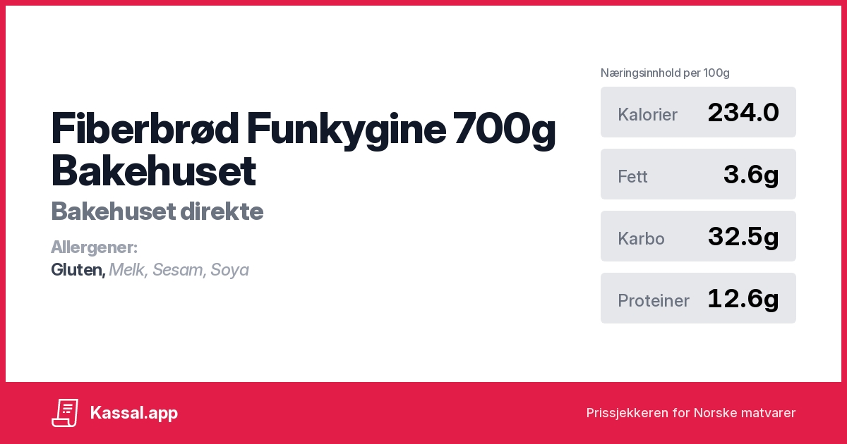 Fiberbrød Funkygine 700g Bakehuset - Kassalapp®