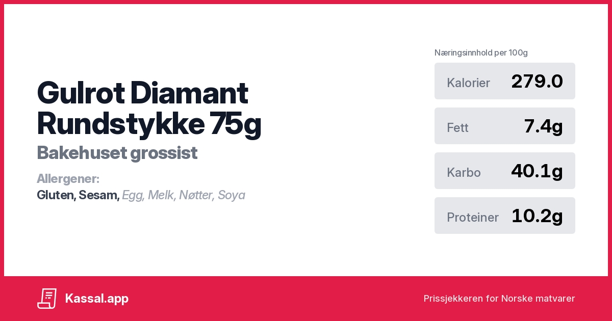 Gulrot Diamant Rundstykke 75g - Kassalapp®