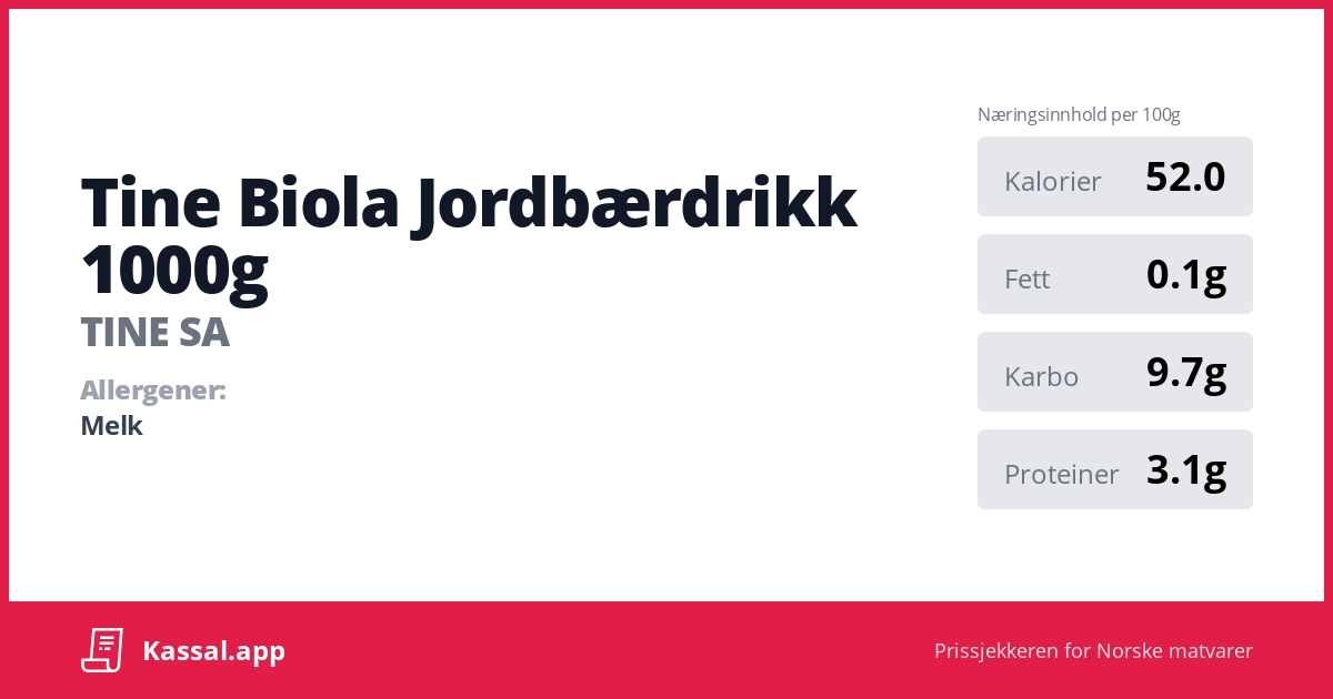 Tine Biola Jordbærdrikk 1000g - Kassalapp®