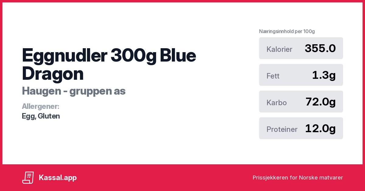 Eggnudler 300g Blue Dragon - Kassalapp®