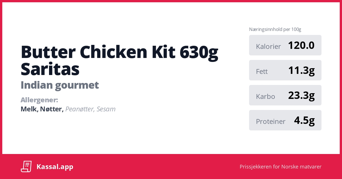 Butter Chicken Kit 630g Saritas - Kassalapp®