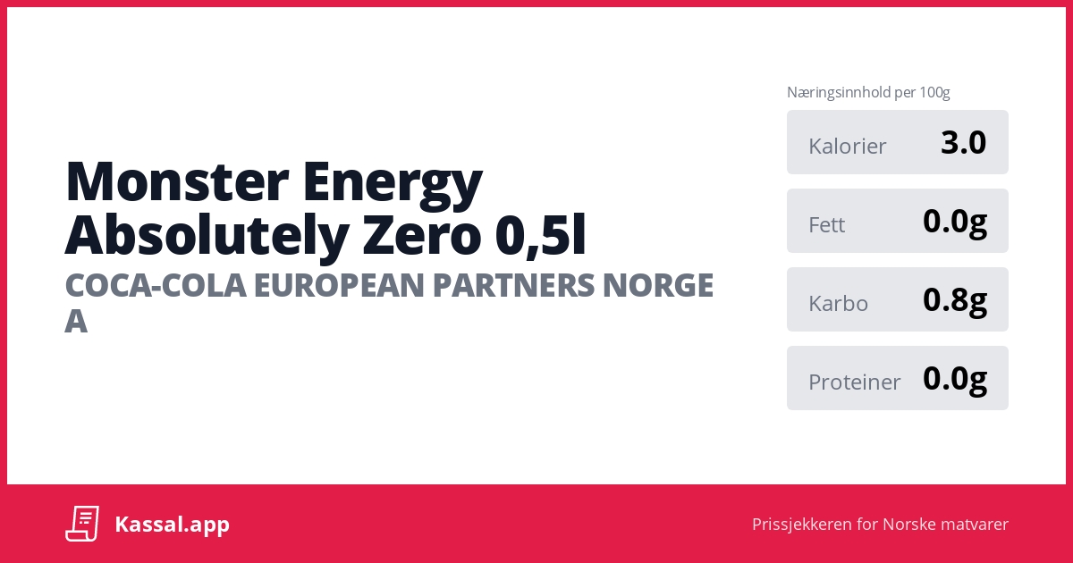 Monster Energy Absolutely Zero 0,5l - Kassalapp®