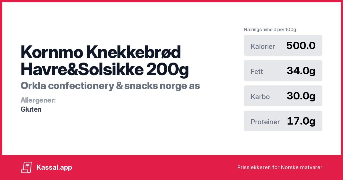 Kornmo Knekkebrød Havre&Solsikke 200g - Kassalapp®