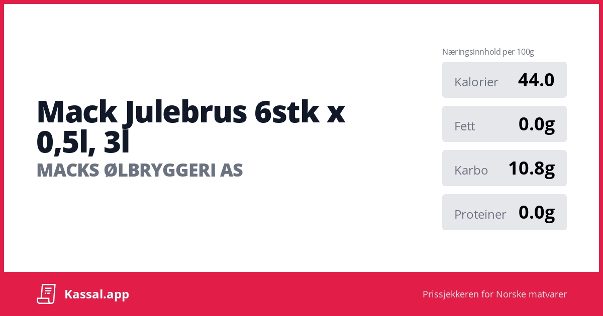 Mack Julebrus 6stk x 0,5l, 3l - Kassalapp®