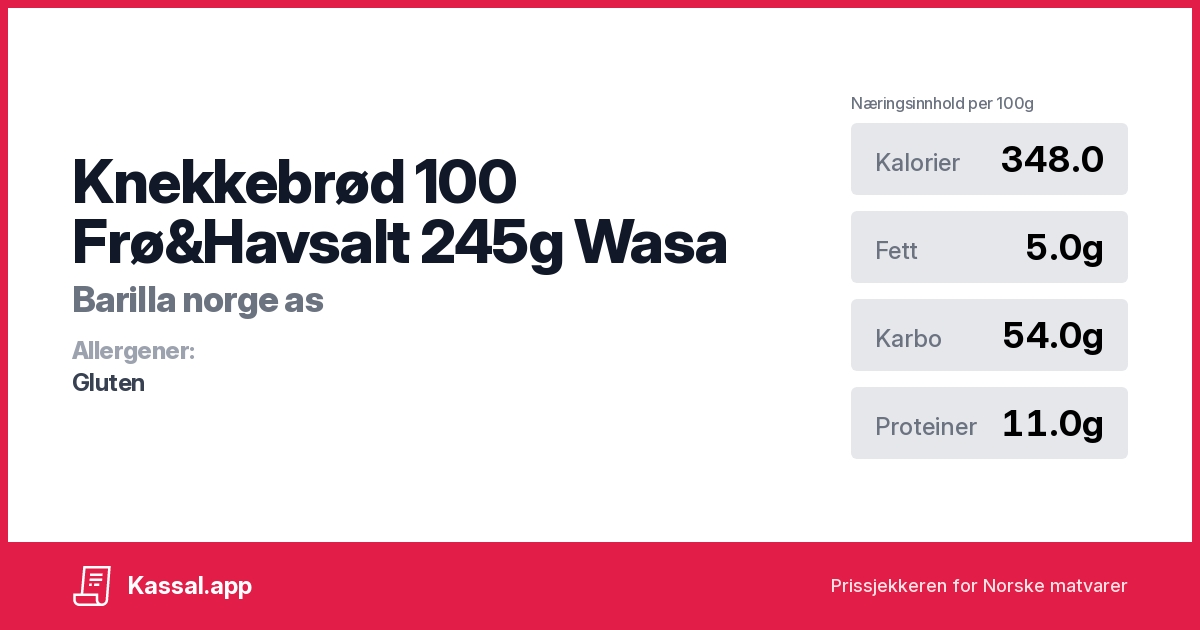 Knekkebrød 100 Frø&Havsalt 245g Wasa - Kassalapp®
