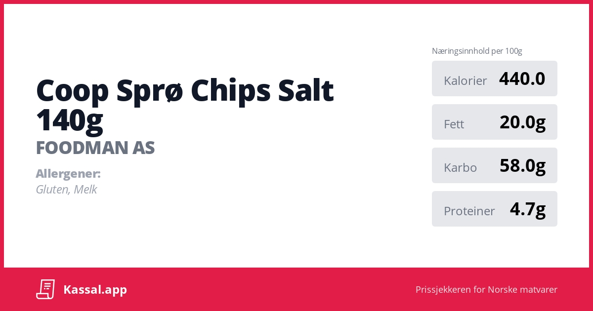 Coop Sprø Chips Salt 140g - Kassalapp®