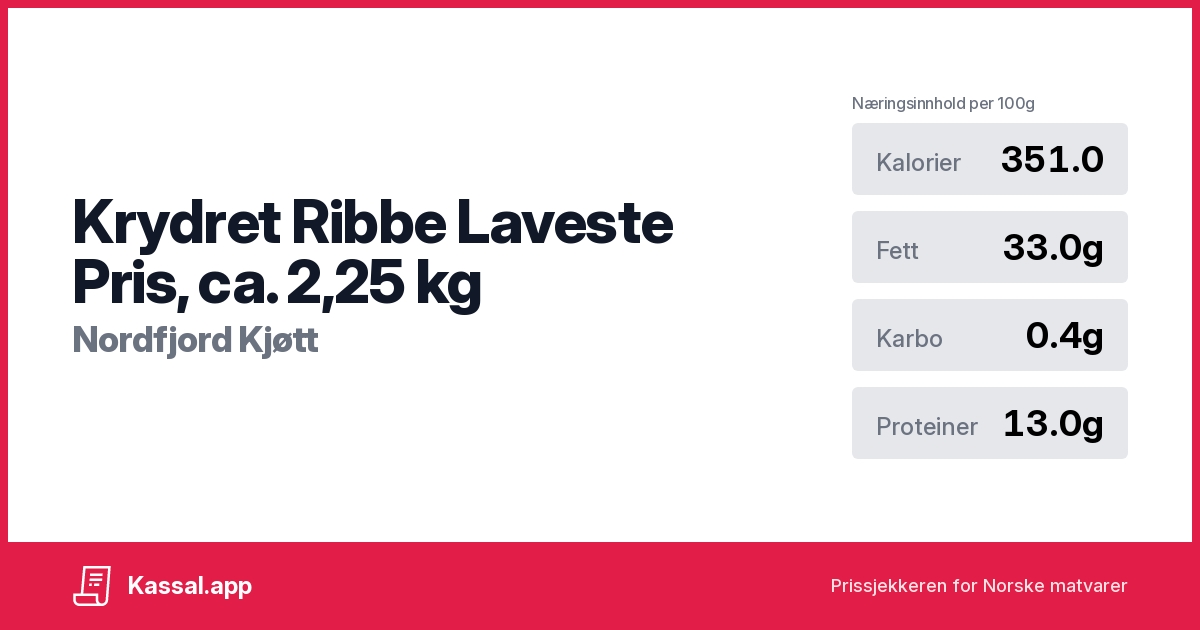 Krydret Ribbe Laveste Pris, ca. 2,25 kg - Kassalapp®