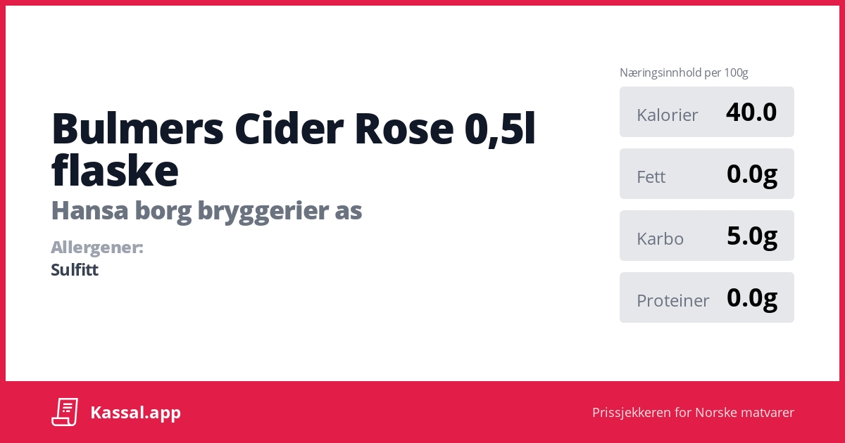 Bulmers Cider Rose 0,5l flaske - Kassalapp®