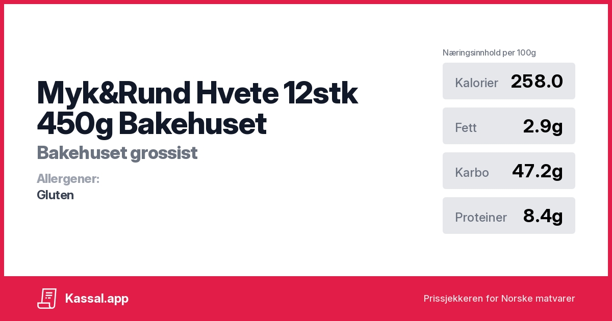 Myk&Rund Hvete 12stk 450g Bakehuset - Kassalapp®