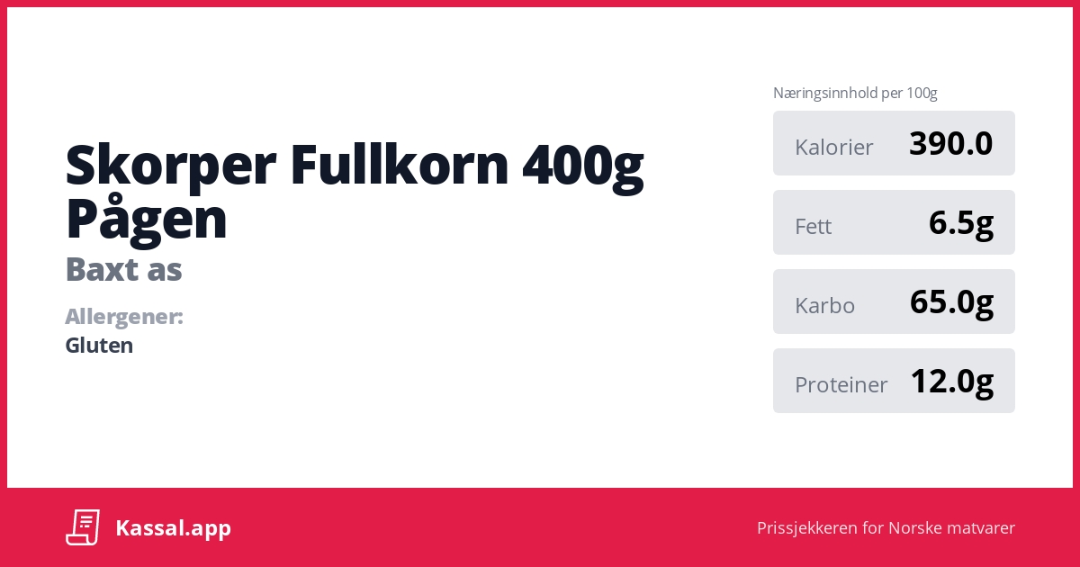 Skorper Fullkorn 400g Pågen - Kassalapp®