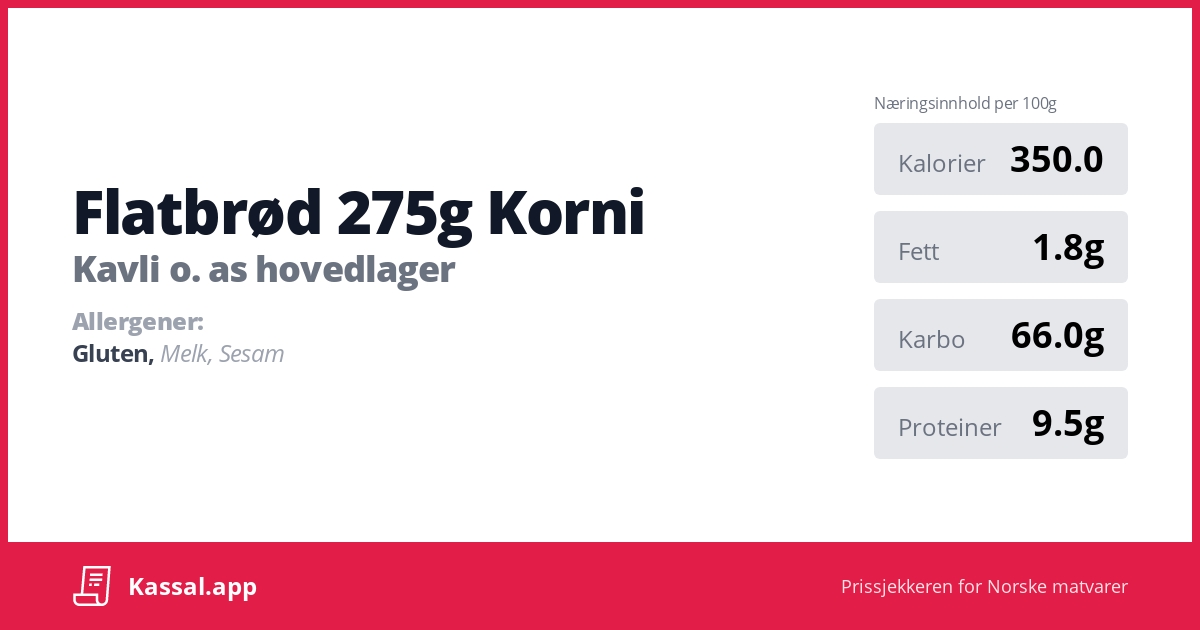 Flatbrød 275g Korni - Kassalapp®