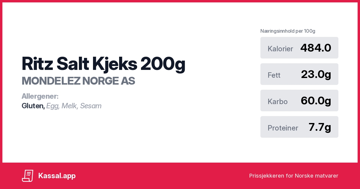 Ritz Salt Kjeks 200g - Kassalapp®