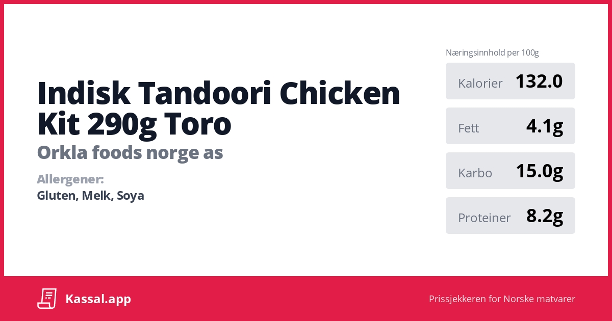 Indisk Tandoori Chicken Kit 290g Toro - Kassalapp®