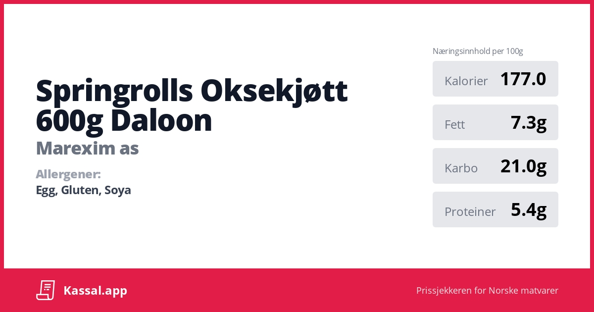 Springrolls Oksekjøtt 600g Daloon - Kassalapp®