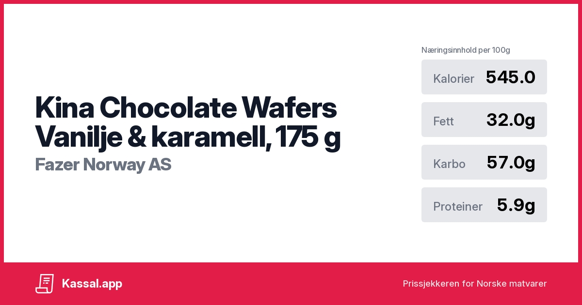 Kina Chocolate Wafers Vanilje & karamell, 175 g - Kassalapp®