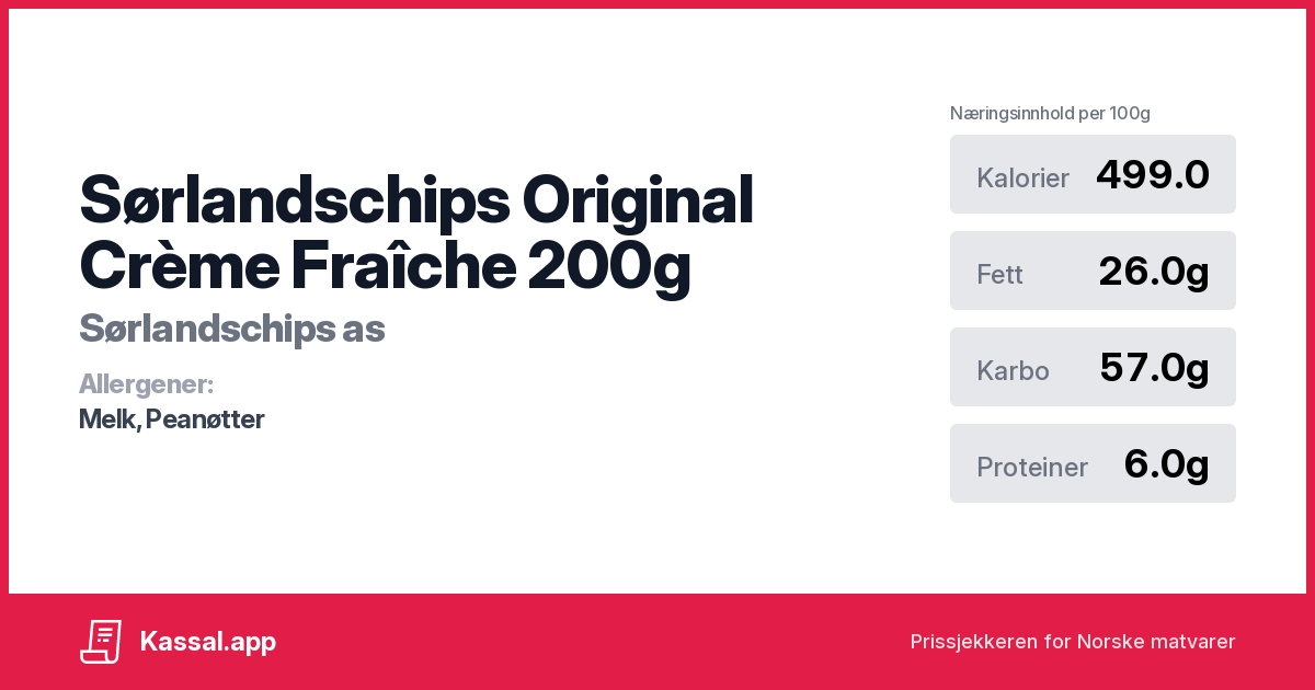 Sørlandschips Original Crème Fraîche 200g - Kassalapp®