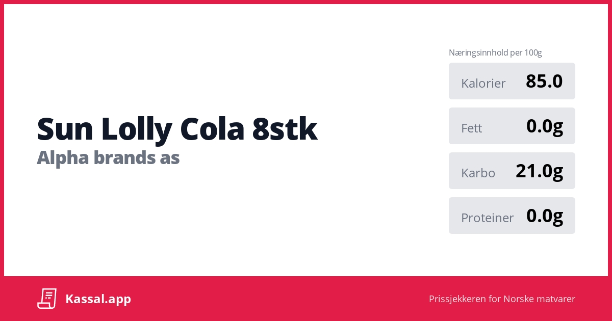 Sun Lolly Cola 8stk Kassalapp®