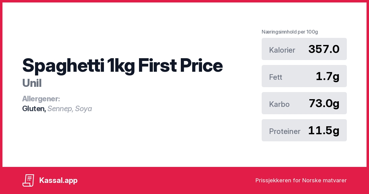 Spaghetti 1kg First Price - Kassalapp®