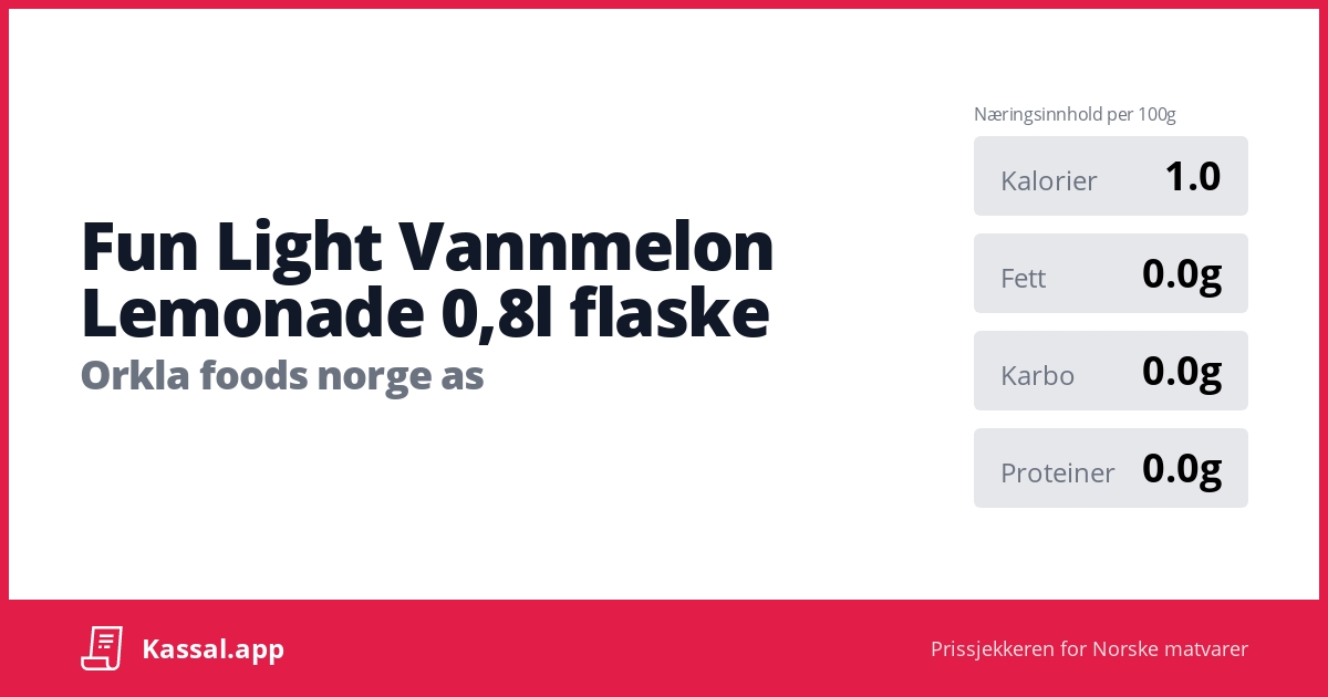 Fun Light Vannmelon Lemonade 0,8l flaske - Kassalapp®