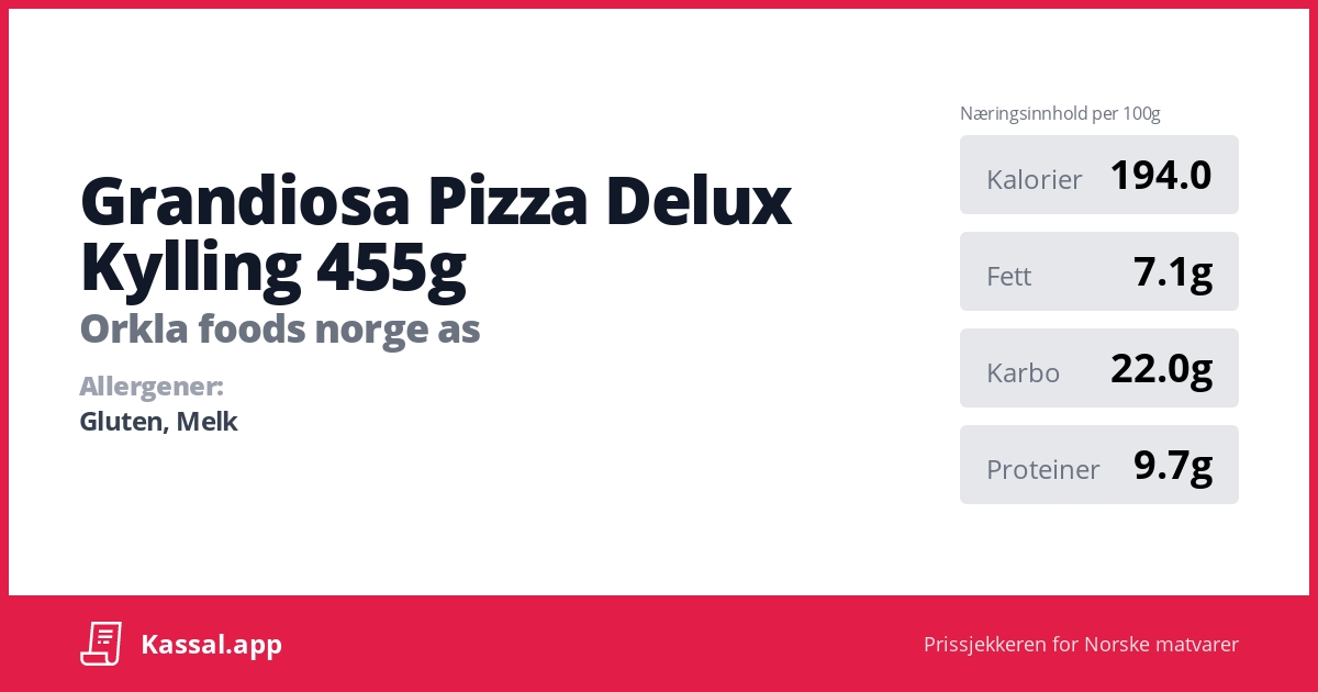 Grandiosa Pizza Delux Kylling 455g - Kassalapp®