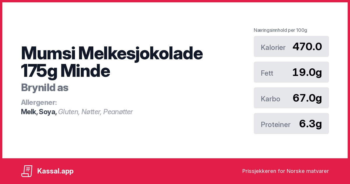 Mumsi Melkesjokolade 175g Minde - Kassalapp®