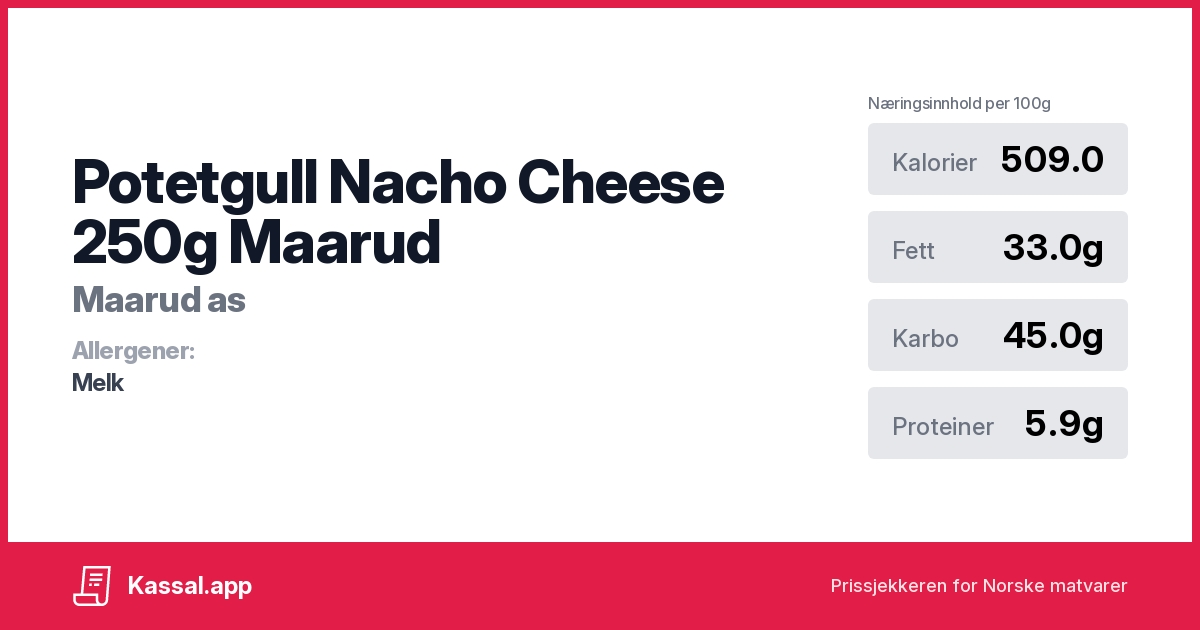 Potetgull Nacho Cheese 250g Maarud - Kassalapp®