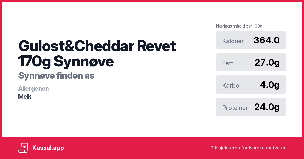 Gulost&Cheddar Revet 170g Synnøve - Kassalapp®