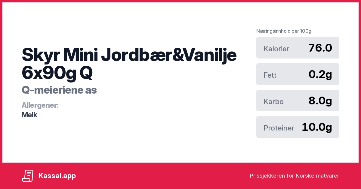 Skyr Mini Jordbær&Vanilje 6x90g Q - Kassalapp®