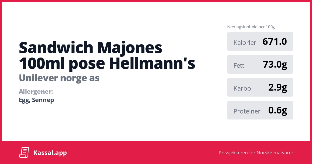 Sandwich Majones 100ml pose Hellmann's - Kassalapp®