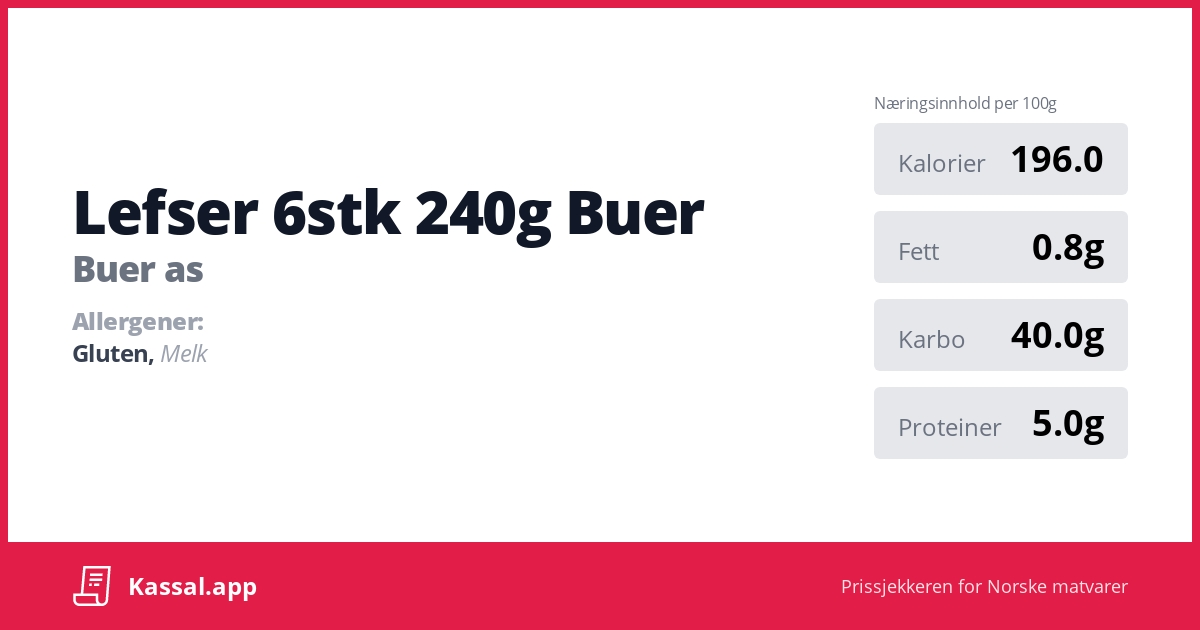 Lefser 6stk 240g Buer - 🧾Kassalapp