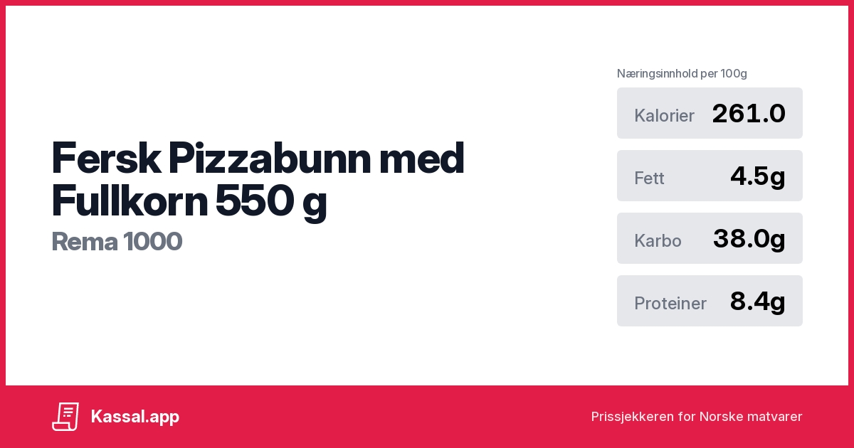 Fersk pizzabunn med fullkorn 550 g - Kassalapp®