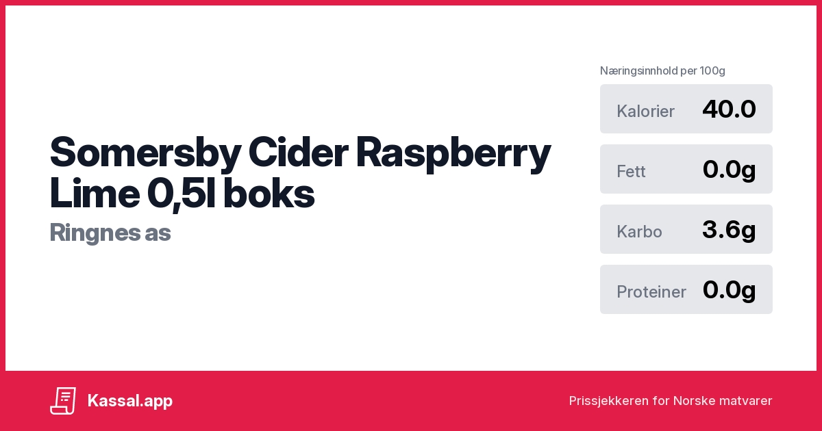 Somersby Cider Raspberry Lime 0,5l boks - Kassalapp®