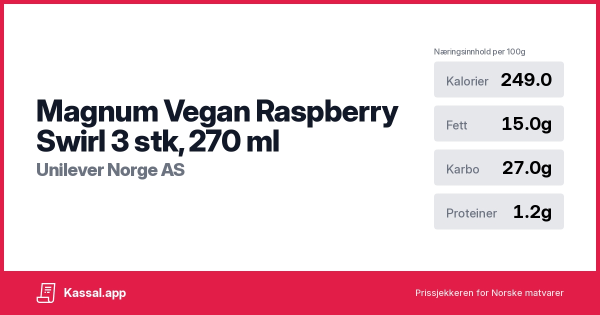 Magnum Vegan Raspberry Swirl 3 stk, 270 ml - Kassalapp®