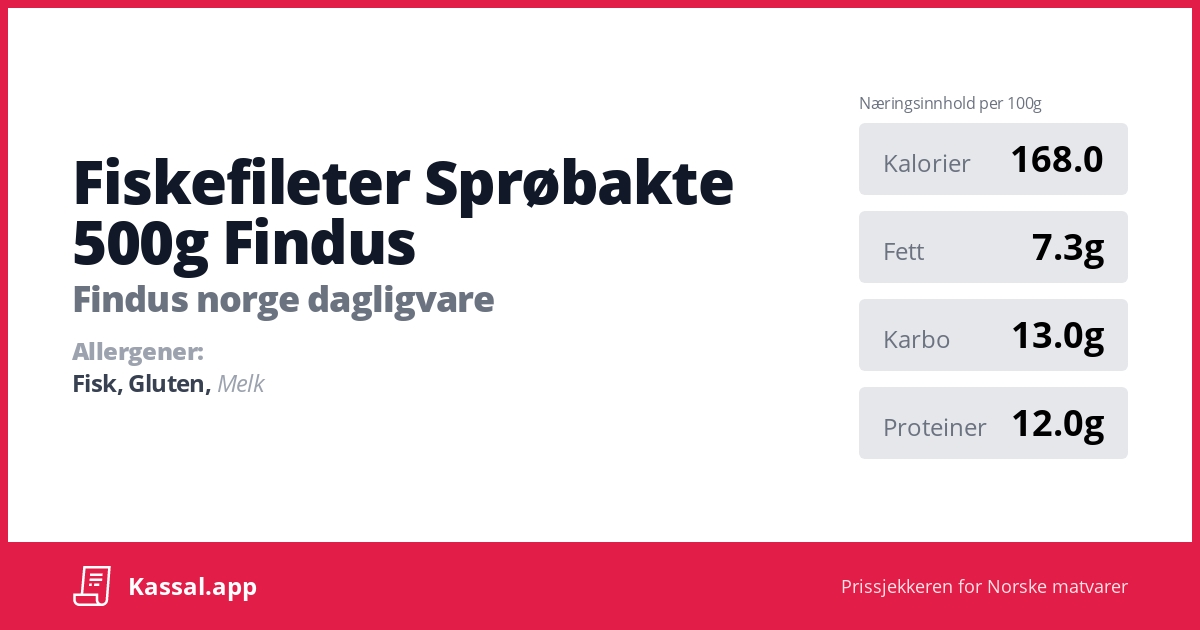 Fiskefileter Sprøbakte 500g Findus - Kassalapp®
