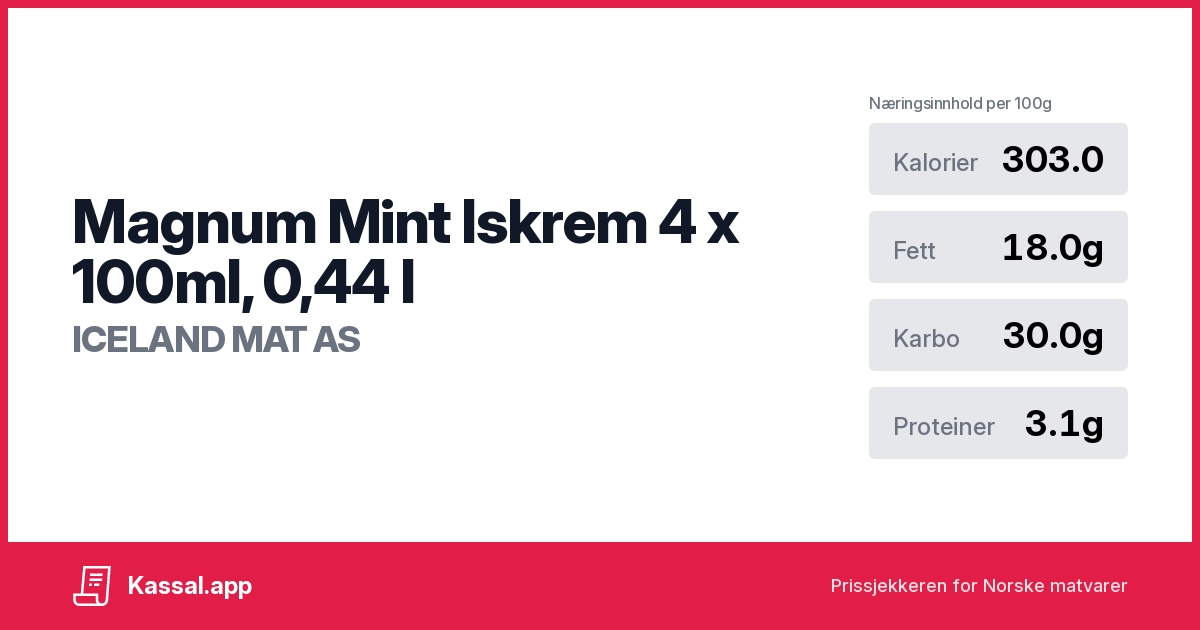 Magnum Mint Iskrem 4 x 100ml, 0,44 l - Kassalapp®