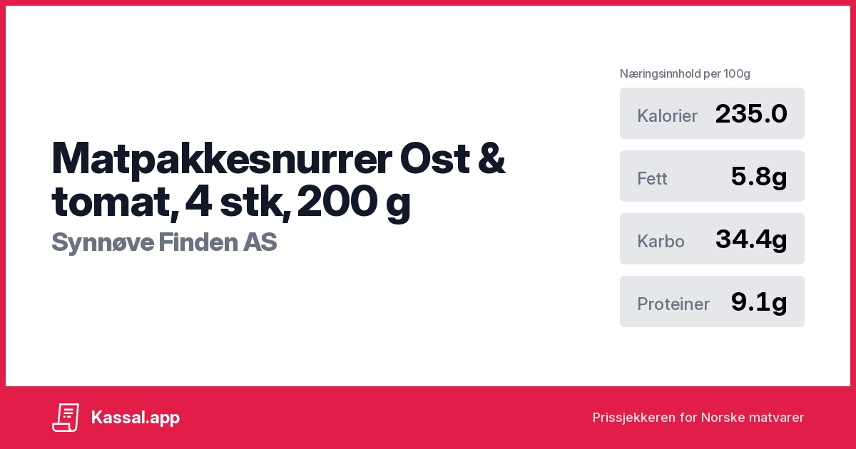 Matpakkesnurrer Ost & tomat, 4 stk, 200 g - Kassalapp®