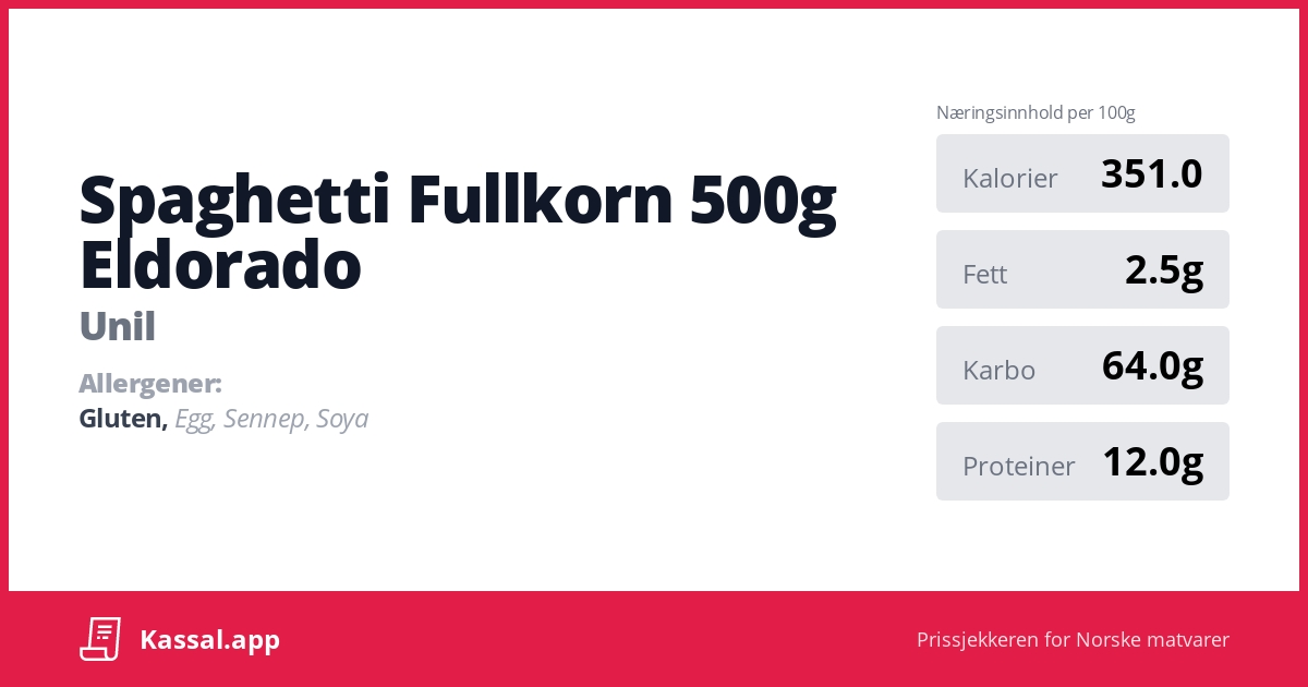 Spaghetti Fullkorn 500g Eldorado - Kassalapp®