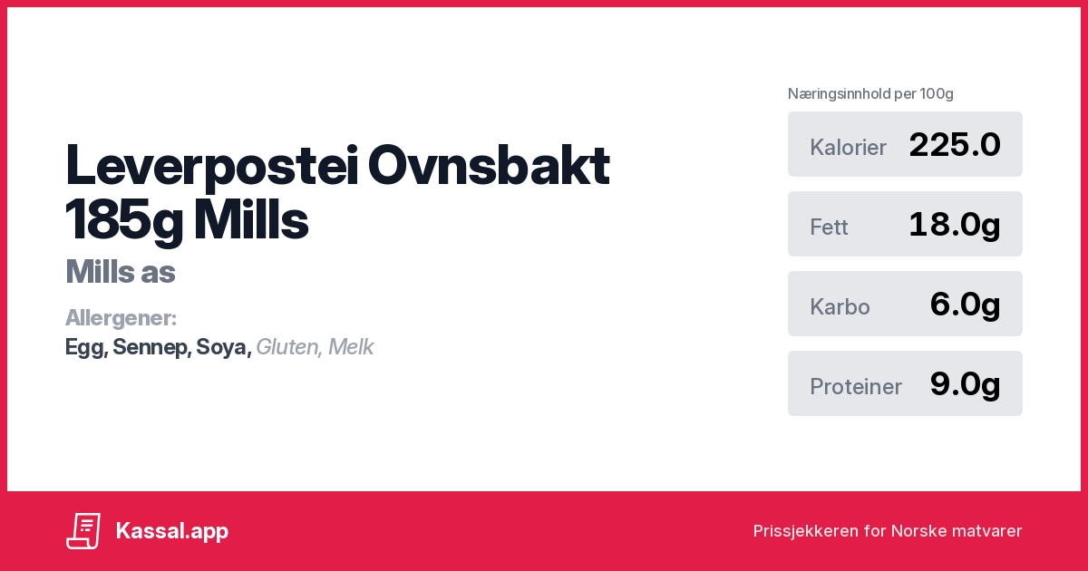 Leverpostei Ovnsbakt 185g Mills - Kassalapp®