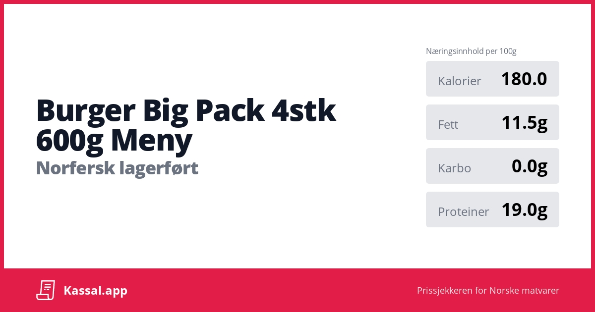 Burger Big Pack 4stk 600g Meny - Kassalapp®