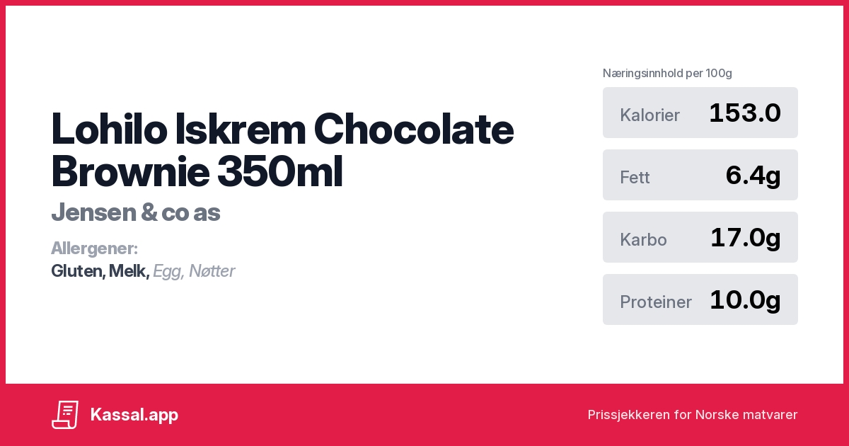Lohilo Iskrem Chocolate Brownie 350ml - Kassalapp®