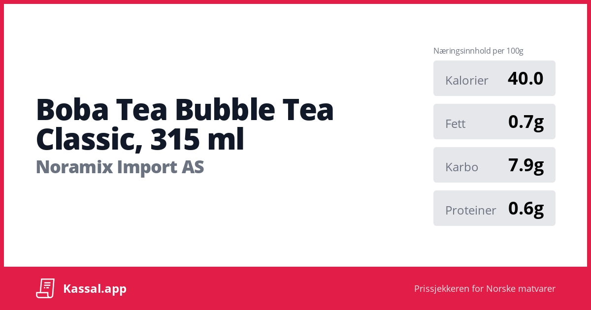 Boba Tea Bubble Tea Classic, 315 ml - Kassalapp®