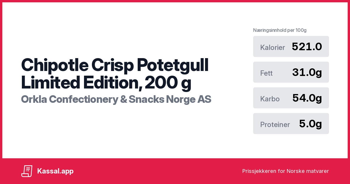 Chipotle Crisp Potetgull Limited Edition, 200 g - Kassalapp®