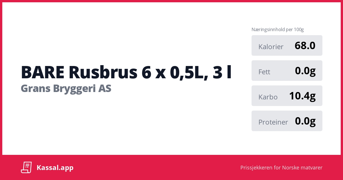 BARE Rusbrus 6 x 0,5L, 3 l - Kassalapp®