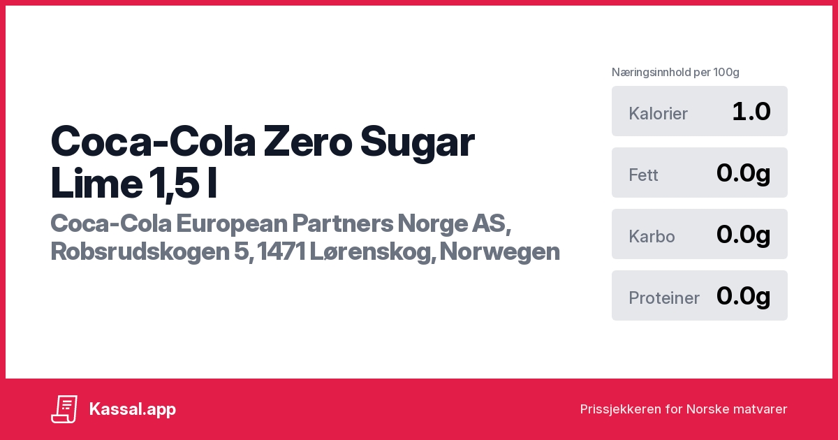 Coca-Cola Zero Sugar Lime 1,5 l - Kassalapp®