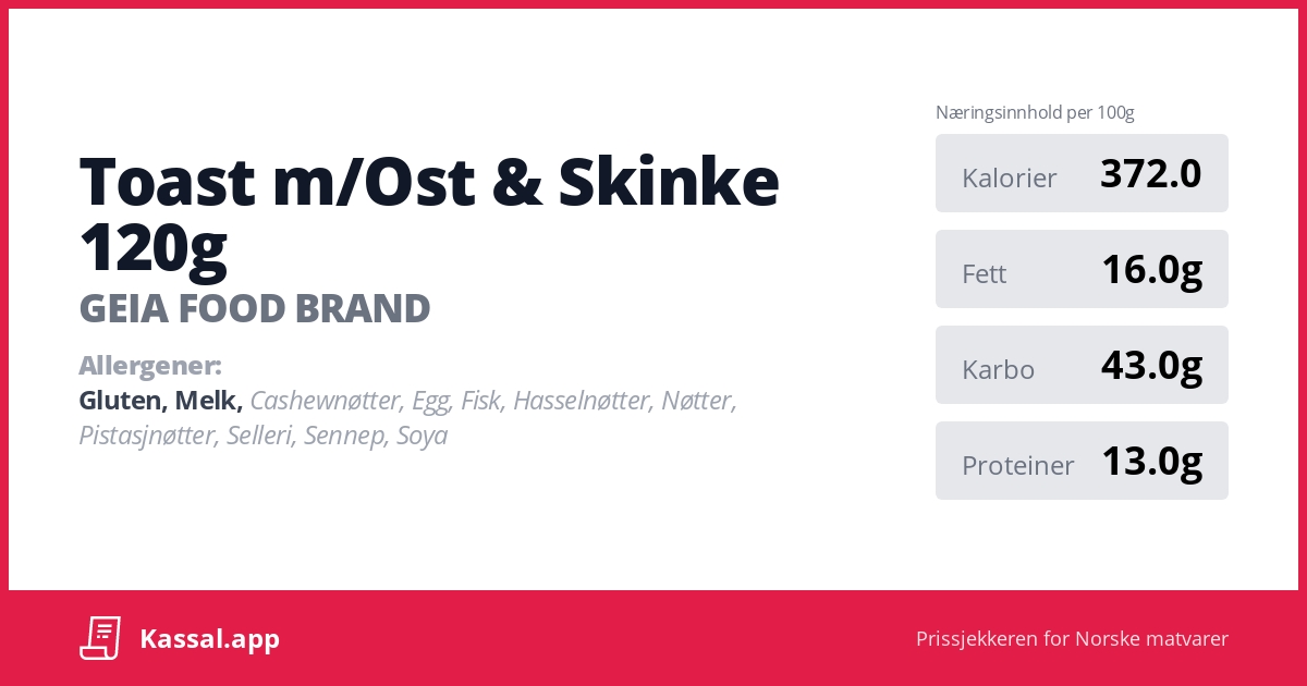 Toast m/Ost & Skinke 120g - Kassalapp®